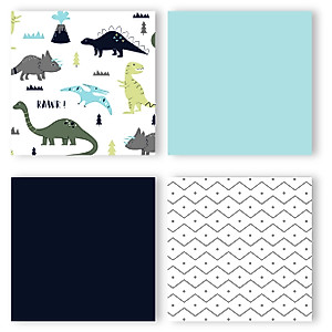 Navy Blue and Green Modern Dinosaur Baby Boys or Girls 11 Piece Crib Bedding Set