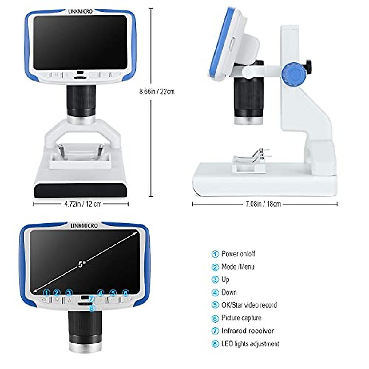 Microscope for Kids LINKMICRO 5" LCD Portable Digital Microscope 200X Microscope Kit for Kids 8-12 Photo/Video Sample Slides Included STEM Tool Gift for Boys and Girls