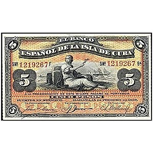 1896 CU RARE SPANISH COLONIAL CUBA 5 SILVER PESOS! 5 SILVER PESOS XF or Better