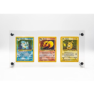 Trading Card Frame Holder Stand Display - 3 Card Slots Clear Acrylic UV Filtering Screwdown