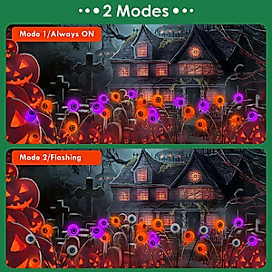 6 𝓟𝓐𝓒𝓚 𝓗𝓪𝓵𝓵𝓸𝔀𝓮𝓮𝓷 Halloween Scary Solar Eyeballs Garden Lights, 6 Pack Halloween Lights Outside, Solar Firefly Lights Outdoor，Solar Swaying Lights for Garden Path Decor (Purple&Orange)