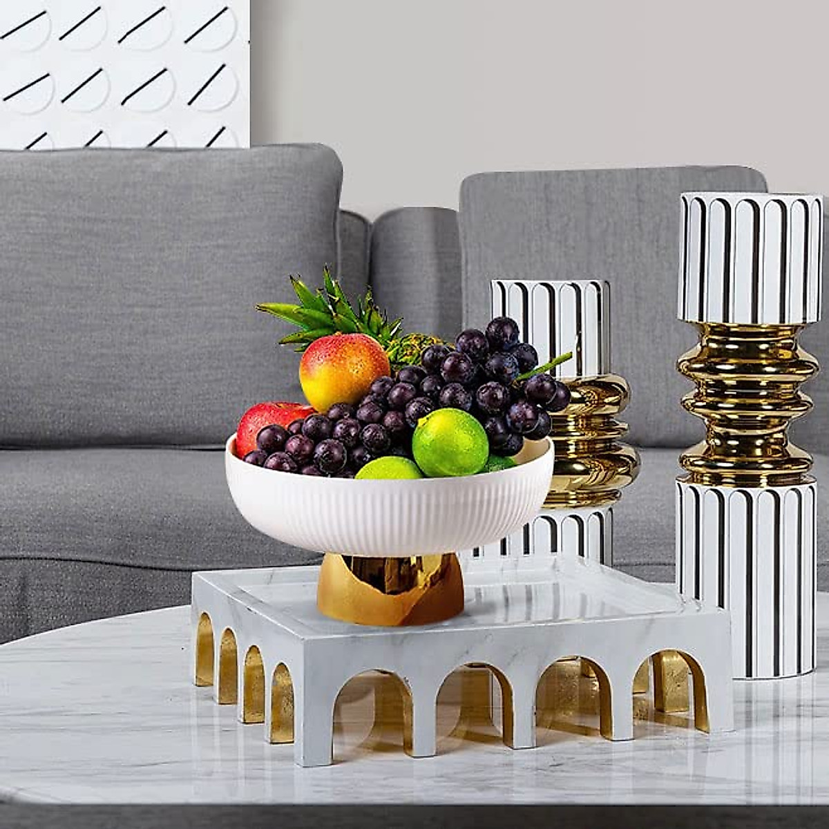 CCATSIX Ceramic Fruit Bowl,11-Inch Dinner Table and Tea Coffee Pedestal Tray,Elegant and Practical Bread and Fruit Trays,Salad or Dessert Display Trays for Parties. (XL)