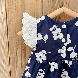 HOOLCHEAN Baby Toddler Girls Lace Flutter Sleeves Dress with Diaper Cover (Navy, 6-12 Months)