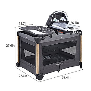 Pamo Babe Deluxe Baby Playard with Foldable Mattress, Large Changing Table，Detachable Childcare Center (Black)