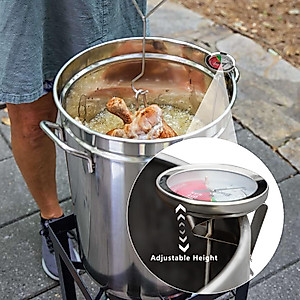 Onlyfire Chef Turkey Fryer Accessory Kit, Stainless Steel Chicken Holder with Handle Lifter Hook, Seasoning Injector, Drip Pan and Thermometer for Deep Fry Pot