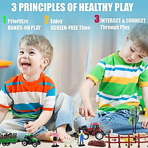 Farm Animals Figures Playset, 40 Pcs Farm Toy Tractor with Plastic Farm Animals Figurines, Farmer and Fence Farm Playset, Farm Figures Farmer Truck Toy with Trailer for Kids Boys Girls Toddlers 3+