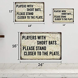 Players with Short Bats Funny Bathroom Sign Toilet Signs Restroom Decor Wall Decorations Art Plaque Rustic Mens Small Cute LOL Honey Poop Gift 8 x 12 High Gloss Metal 208120061005