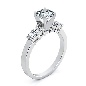 VOLVIROS 1 CT Round Cut Moissanite Engagement Rings for Women for Women Platinum Plated Silver Size 6