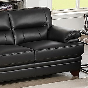 Hydeline Luxor Top Grain Leather Sofa Couch, 88", Black, Memory Foam and Springs Seating, Memory Foam and Springs Seating