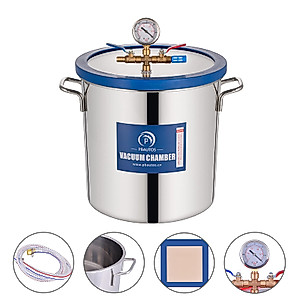 P PBAUTOS 5 Gallon Vacuum Chamber, Tempered Glass Lid Stainless Steel Degassing Chamber Perfect for Stabilizing Wood, Degassing Silicones, Epoxies and Essential Oils