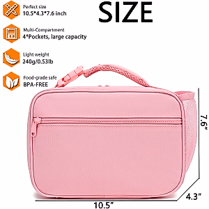 GYEUKHAM Insulated Lunch Box for School, Thermal Reusable Durable Freezable Lunch Bags for Kids Boys Girls Men Women - Small Soft Cooler Portable Lunch Tote Kit for Work Picnic Travel,Pink
