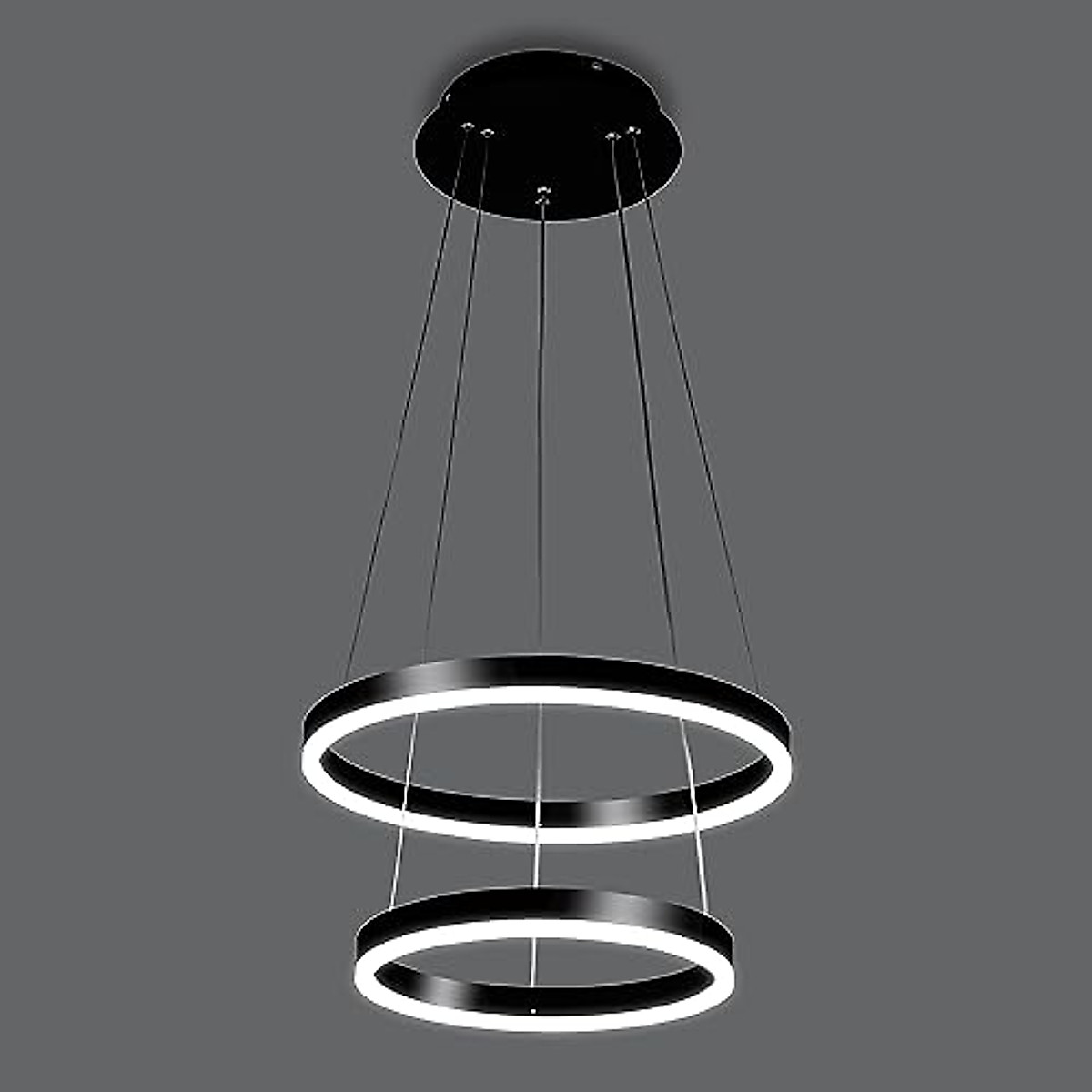 Viruhaka Dimmable LED Pendant Light Dining Room 50W LED Modern Chandelier Black Living Room 2 Ring Pendant Lighting Entryway with 59in Cord Adjustable,6000K Daylight