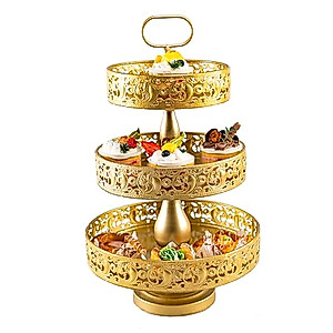 Double-Sided Gold 3 Tiered Decorative Tray, Serving Tray, Cake Stand, Farmhouse Decor, Party Decorations for Celebration, Holiday, Gift
