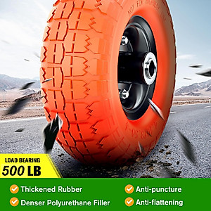 4.10 3.50-4 Tire and Wheel, 10 Inch Flat Free Tires 4 Pack with 5/8” Axle Bore Hole and Double Sealed Bearings, for Dolly Tires/Hand Truck Tires/Dump Cart Tires