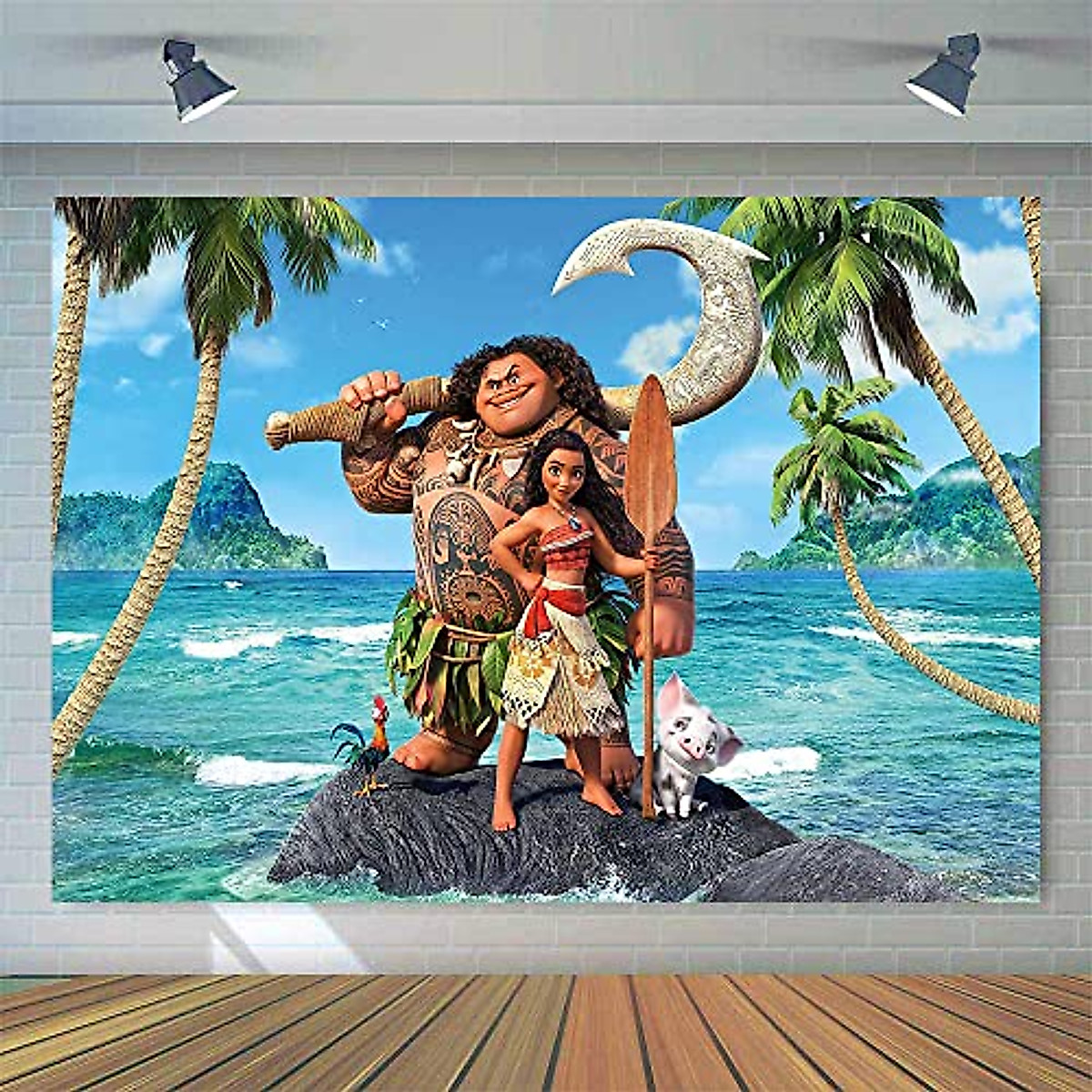 7x5ft Moana Maui Beach Theme Backdrop Baby Shower Girl Birthday Party Background Cake Table Dress-up Large Banner Supplies