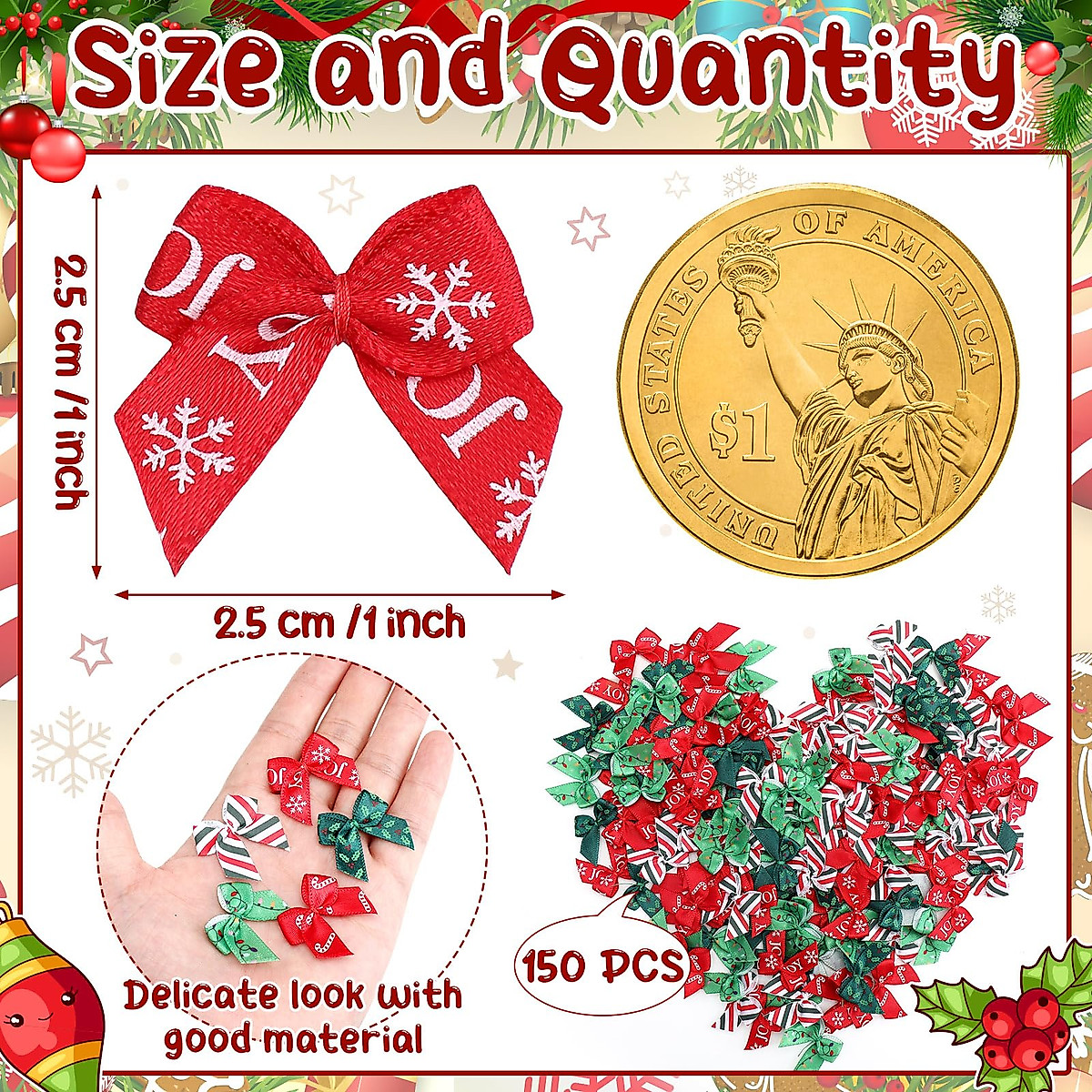 Syhood 150 Pcs Christmas Mini Bow Tiny Twist Tie Bow Handmade Craft Ribbon Bow Hair Small Bow Holiday Bow Craft Supply for DIY Sewing Party Decor (Red and Green,Patterned)