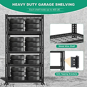 Homfstyi Garage Shelving, 72'' Metal Garage Storage Shelves, Heavy Duty Shelving Units with 5 Tier Adjustable Board for Warehouse, Basement, Kitchen, 35.8'' W x 16'' D x 72'' H,2 Pack, Black