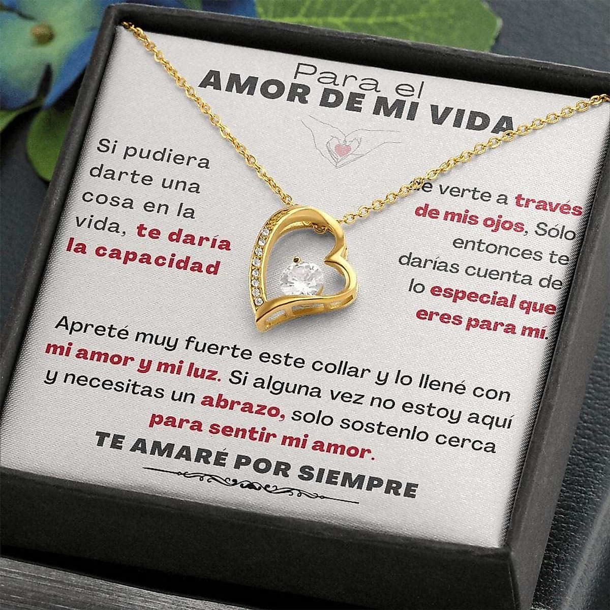Para el Amor de mi vida - Collar Por siempre amor - forever love Red Acabado en Oro Amarillo de 18 quilates/Cajita Estandard (GRATIS)