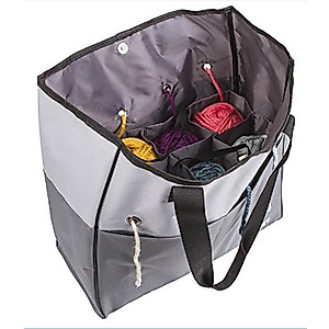 ArtBin 6821AG Yarn Tote, Portable Knitting & Crochet Storage Bag with Lift-Out Yarn Organizer, [1] Poly Canvas Tote Bag, Gray & Black