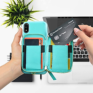 iPhone XR Case, ZVE for iPhone XR Wallet Case with Credit Card Holder Slot Shockproof Protective Leather Wallet Zipper Pocket Purse Handbag Wrist Strap Case for Apple iPhone XR 6.1" (2018) Blue