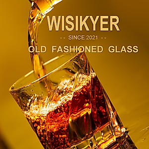 WISIKYER Whiskey Glasses Set 4, Spinning Bourbon Glass with Luxury Box Rotating Old Fashioned Rocks Glass Gifts on Birthday/Retirement/Anniversary, Scotch Glass Cup Gifts for Men