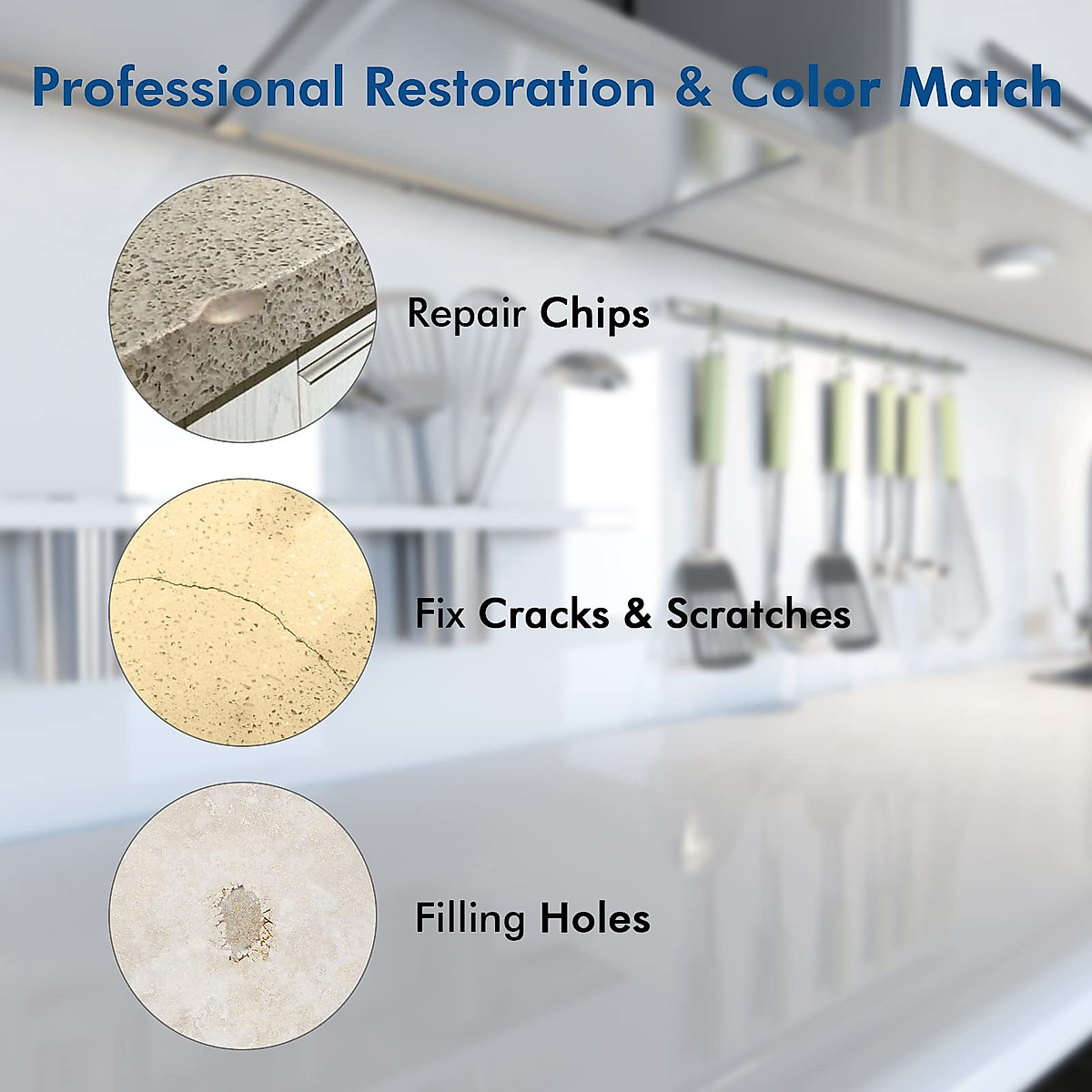 Quartz Tile Granite Marble Countertop Repair Kit (Color Match), Quartz Countertop Chip Repair Kit, Epoxy Cracked Tile Filler for Porcelain Stone Cracks Chips and Scratches