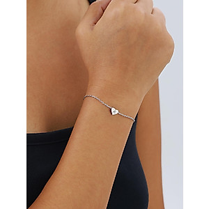 ChicSilver Womens Heart Bracelet 925 Sterling Silver Simple Letter C Alphabet Heart Charm Bracelet Dainty Heart Initial Bracelet