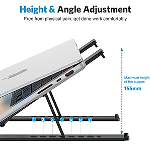 Portable Laptop Stand, OMOTON Laptop Stand for Desk Ergonomic 7-Levels Angles Adjustable Computer Stand, ABS Laptop Riser Holder Compatible with All Laptops and iPad(10-15.6")