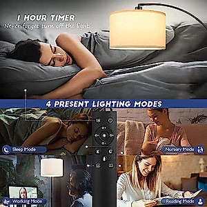 Arc Floor Lamps for Living Room,Modern Standing Lamp with Remote Control,Tall Lamp with Stepless Dimmable,5 Color temperatures,Over Couch Arched Reading Light for Bedroom,Office(Bulb Included)