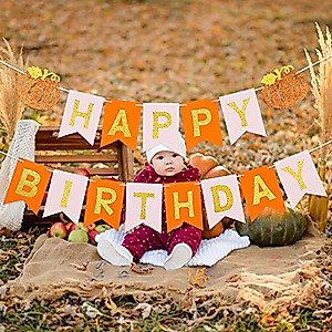 Fall Pumpkin Happy Birthday Banner for Thanksgiving Fall Pumpkin Themed Birthday Party Decorations Supplies