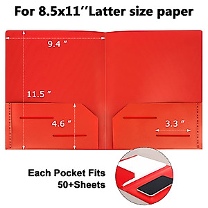 HABGP 6 Pack Plastic Folders with Pockets, Multiple Color Heavy Duty 2 Pocket Letter Size Folders w Business Card Holder for School Office
