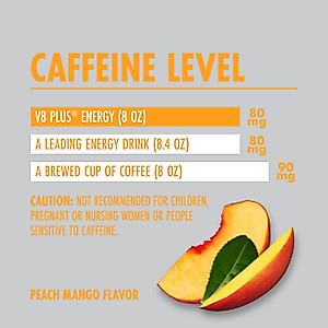 V8 +ENERGY Peach Mango Energy Drink Made with Real Vegetable and Fruit Juices, 8 FL OZ Can (4 Packs of 6 Cans)