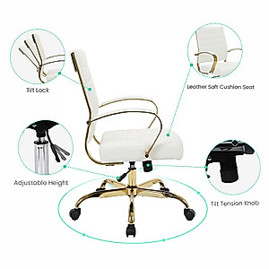Pemberly Row Modern Adjustable Leather Office Chair in White