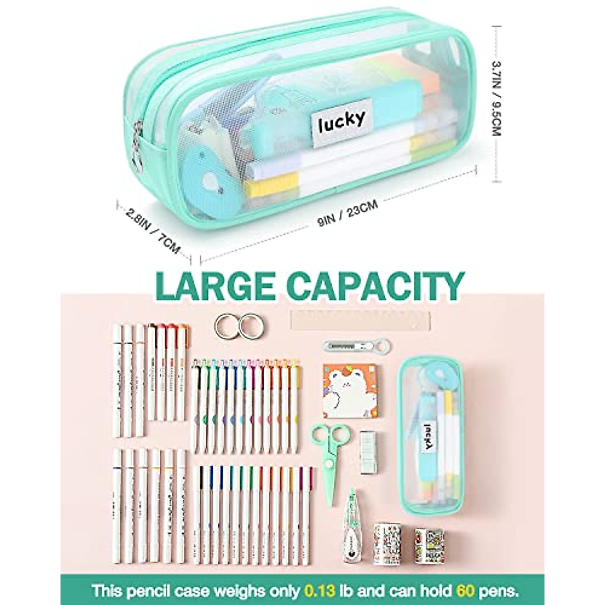 DGDFLDGC Mesh Pencil Pouch Clear Case Kawaii Accessories Bag Makeup Big Office College School Gift for adults Teen Girl Boy (DG 003)