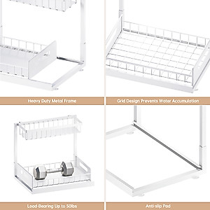 VUSIGN Under Sink Organizer and Storage, Slide Out Cabinet Organizer, Pull Out Sink Shelf for Kitchen Bathroom Laundry, White, 1 Pack
