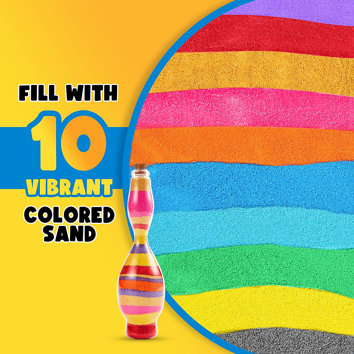 JOYIN 22PCS Sand Art - Sand Art Kits for Kids, Arts & Crafts for Kids Includes 5 Sand Art Bottles, 4 Pendent Bottles, 3 Sticky Art Sheets with 10 Bright Colors, DIY Crafts Gifts for Boys and Girls
