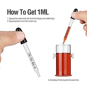 1ml Glass Pipette Dropper Graduated Eye Dropper for Liquid Medicine Essential Oil Laboratory, 20 Pack