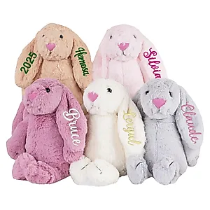 Custom Easter Bunny Custom Bunny Stuffed Animals With Child's Name Handmade Personalized Plush Rabbit Toy for Girls Boys Kids