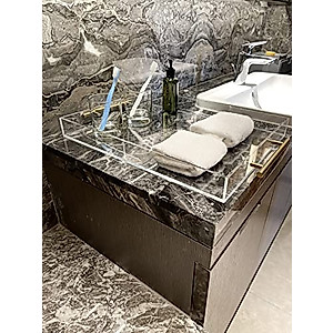 NITINOL 16x18 Inches Large Clear Acrylic Serving Tray with Handles Spill Proof Trays for Coffee Table Bathroom Kitchen Office