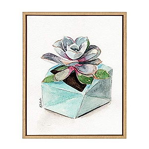 Kate and Laurel Sylvie Watercolor Succulent 3 Framed Canvas Wall Art by Jennifer Redstreake Geary, 18x24 Natural