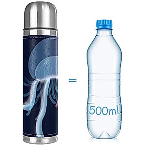 Stainless Steel Leather Vacuum Insulated Mug Jellyfish Thermos Water Bottle for Hot and Cold Drinks Kids Adults 16 Oz
