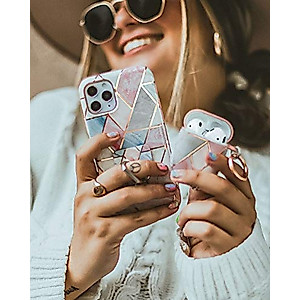 Velvet Caviar Marble AirPod Case for Women & Girls with Keychain - Cute Protective Hard Cases Compatible with Apple Airpods 1/2 (Pink Rose Gold Geometric)