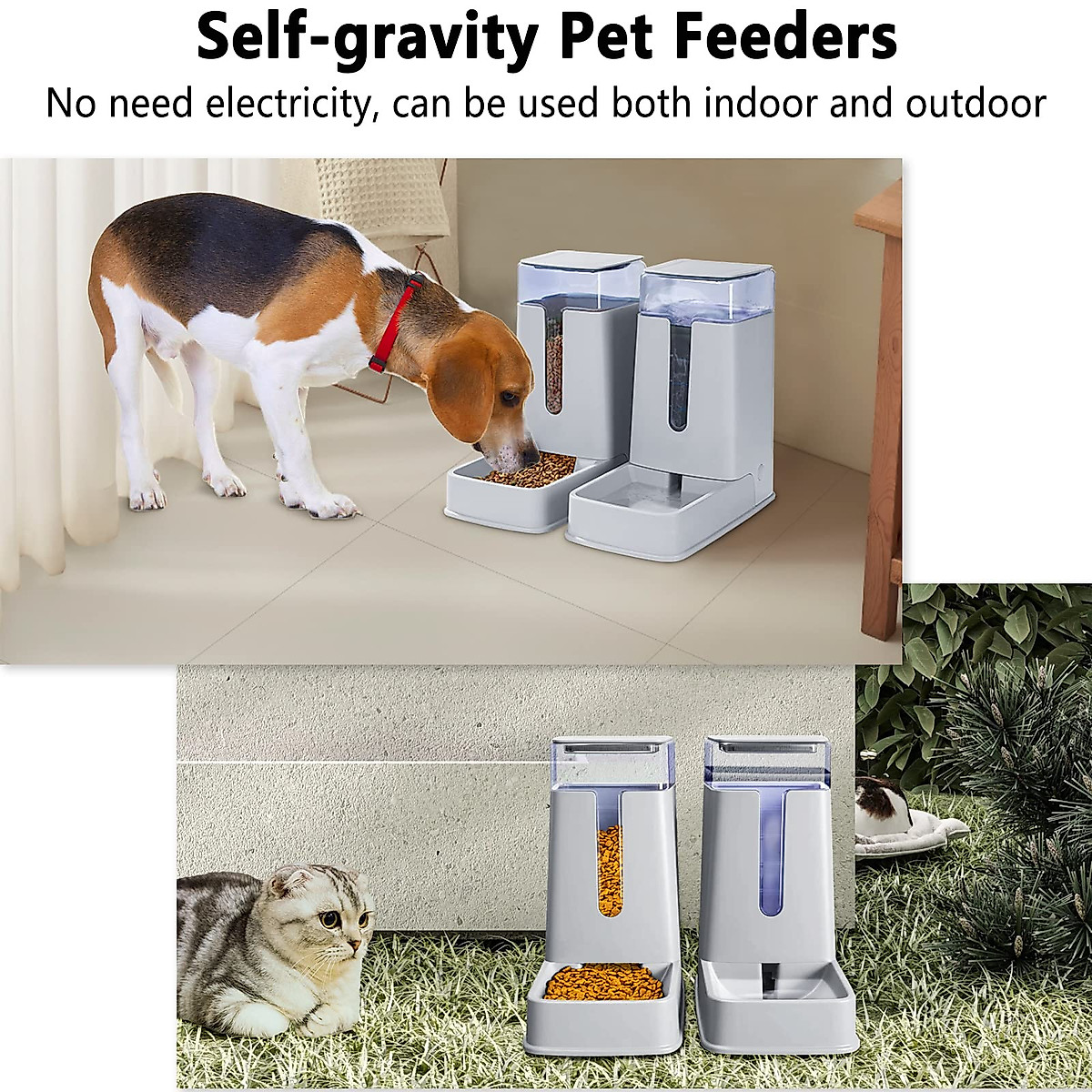 Automatic Cat Feeders 2 Packs with Cat Water Dispenser and Cat Food Dispenser Automatic Dog Feeder and Dog Water Dispenser for Small Medium Big Pet Dog Cat Puppy Kitten 1 Gallon