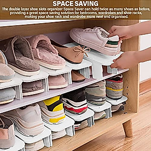 GVCVHVCV 20-PACK Shoe Slots Organizer, New Upgrade Double Layer Shoe Stacker, White Stack Shoe Rack Holder Storage Space Saver for Closet Organization and storage shoes
