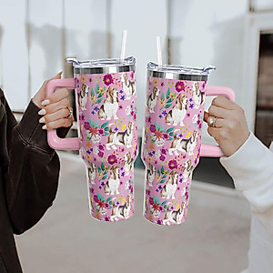 puhnhsv 40 oz Basset Hound Tumbler with Handle, Insulated Stainless Dog Tumbler Coffee Travel Mugs Cup Water Bottle Basset Hound Lovers Gifts for Women Girls