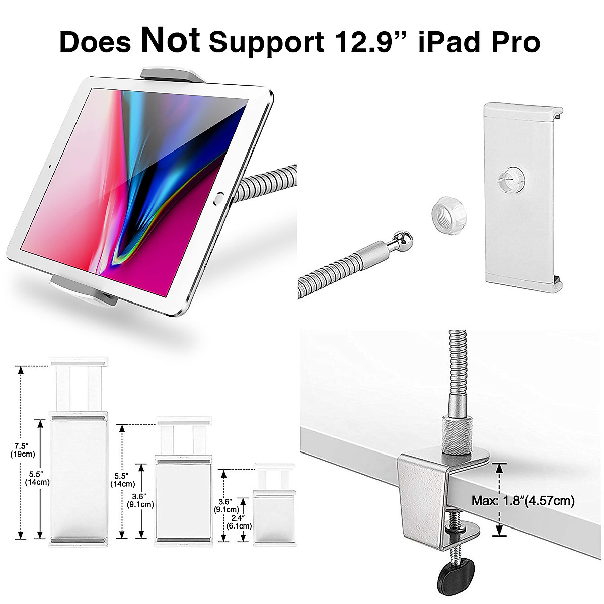 AboveTEK Gooseneck Tablet Holder, Aluminum iPad Stand Flexible Long Arm iPad Desk Mount for Bed Kitchen Office, Heavy Duty Tablet Mount Stand Compatible with iPad iPhone 6-13Pro, Fits for 3.5" - 11"