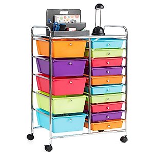 MEDIMALL 15 Drawers Rolling Storage Cart, Multipurpose Craft Storage Cart with Wheels, Mobile Tools Scrapbook Paper Organizer Cart for School Home Office Use (Multicolor)