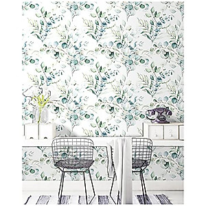 Floralplus Peel and Stick Wallpaper Boho Eucalyptus Leaf Wallpaper Removable Wallpaper Peel and Stick Floral Stick On Wallpaper for Bedroom Home Decor 17.7x118in