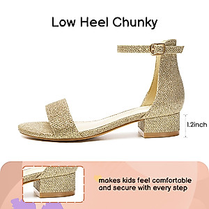 Athlefit Girls Sandals Open Toe Ankle Strap Low Heels Girl Dress Shoes For Toddler Little Big Kid Gold Glitter Size 1