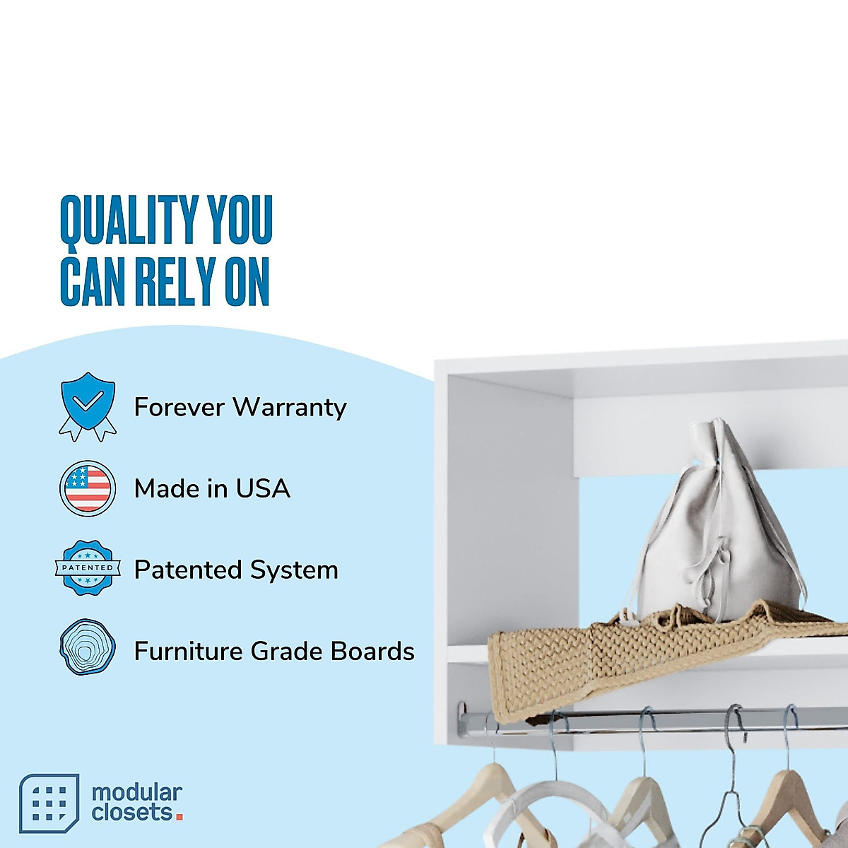 Tall Hanging Closet Unit - Modular Closet System for Hanging - Corner Closet System - Closet Organizers and Storage Shelves (White, 27 inches Wide) Closet Shelves